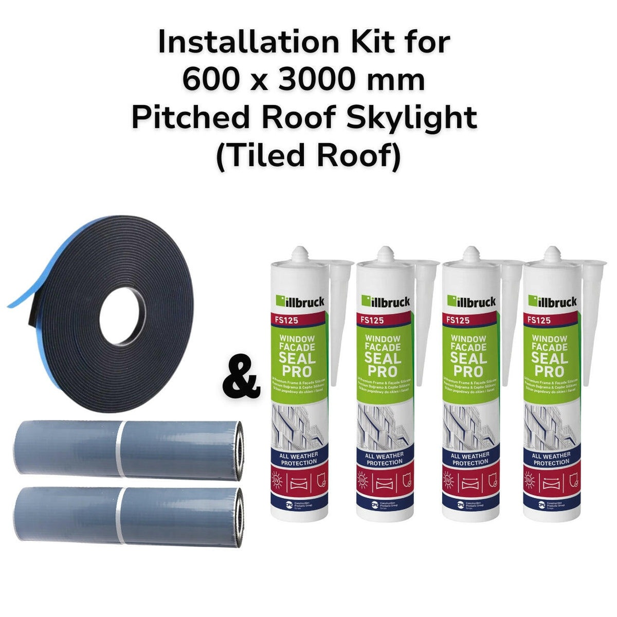 600 x 3000 mm Pitched Roof Skylight (Tiled Roof) Installation Kit ...